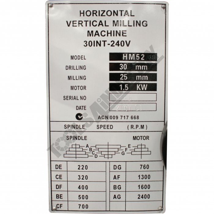 M161 - HM-52 Workshop Turret Milling Machine Horizontal - Vertical ...