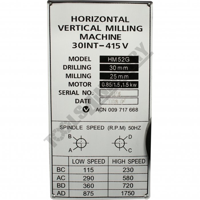 M163D - HM-52G Workshop Turret Milling Machine Geared Head Horizontal ...